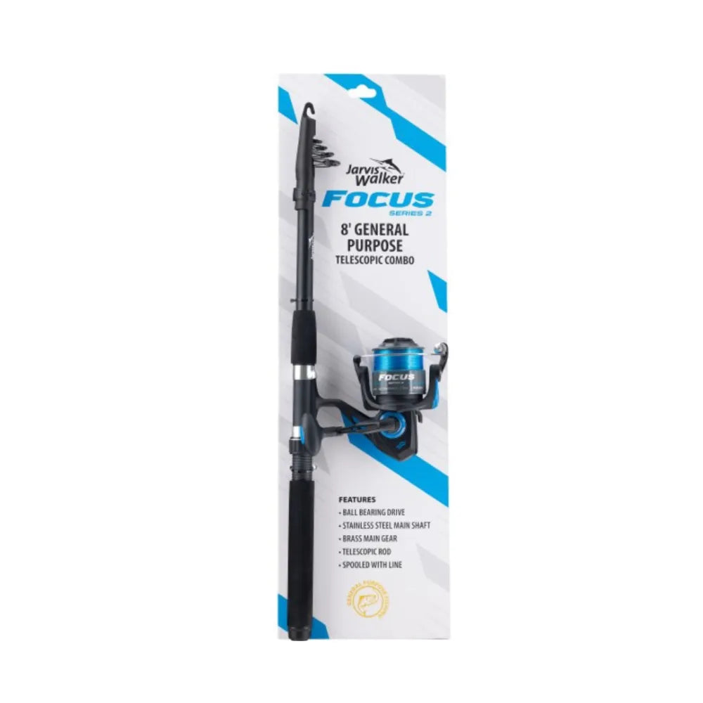 Jarvis Walker 8ft Focus Telescopic Spinning Rod + Reel + Line Combo ...